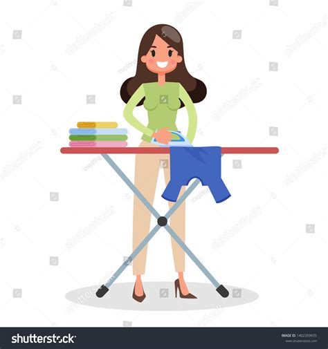 Woman Iron Clothes On Ironing Board Stock Vector Royalty Free