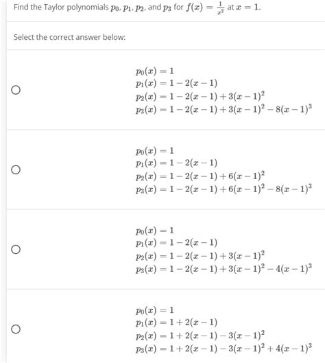 solved find the taylor polynomials po p1 p2 and p3 for