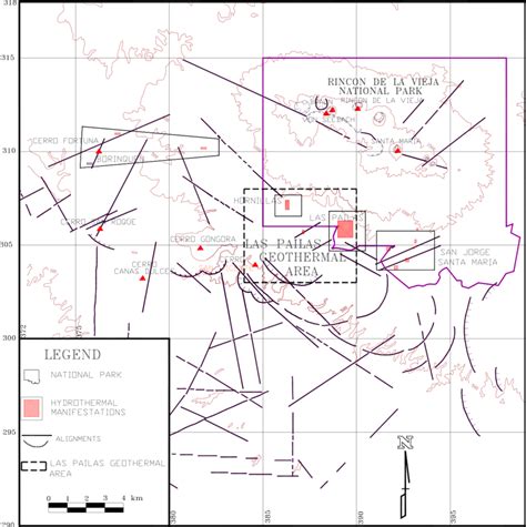 Regional map of Rincón de la Vieja volcano showing different aerial