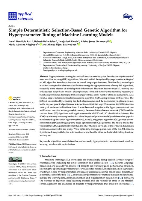 pdf simple deterministic selection based genetic algorithm for hyperparameter tuning of