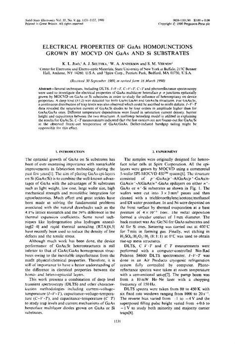 PDF Electrical Properties Of GaAs Homojunctions Grown By MOCVD On