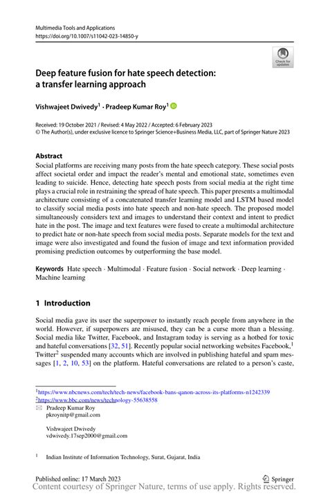 deep feature fusion for hate speech detection a transfer learning approach request pdf