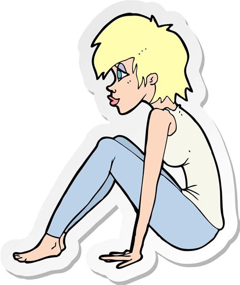 Sticker Of A Cartoon Woman Sitting 8755991 Vector Art At Vecteezy