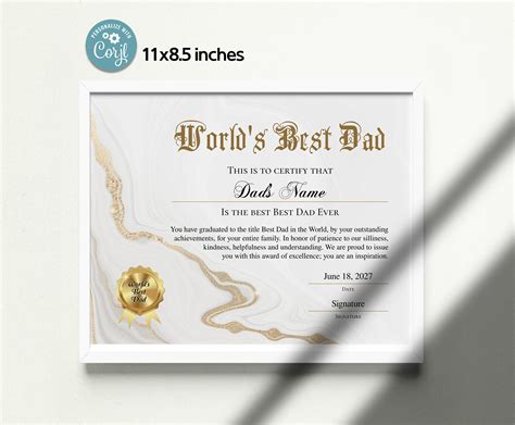 World S Best Dad Certificate Award Printable Editable Best Dad Award