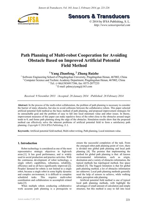 pdf path planning of multi robot cooperation for avoiding obstacle based on improved