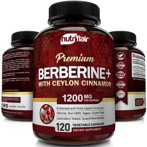 NutriFlair Berberine HCL 1200mg Ceylon Cinnamon 120 Caps Glucose