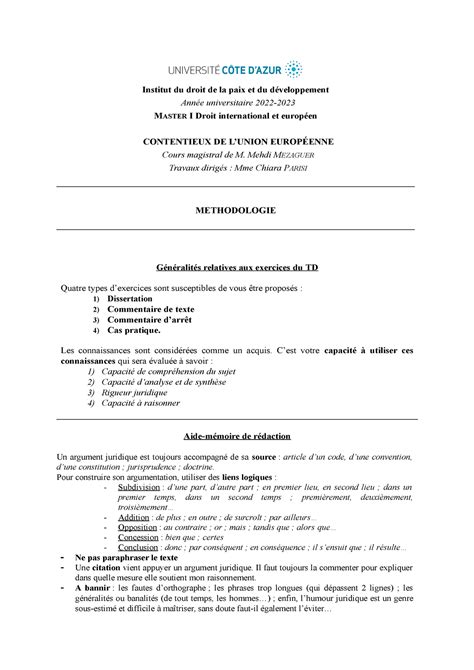 TD m Ãthodologie 2022 2023 Institut du droit de la paix et du