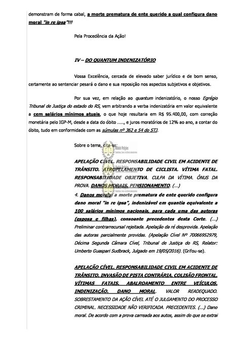 Inicial A O De Responsabilidade Civil Por Morte Em Atropelamento
