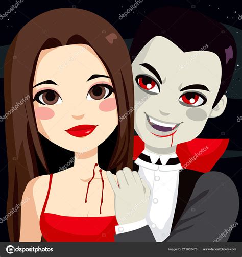 Evil Vampire Biting Hypnotized Beautiful Brunette Woman Victim Bleeding