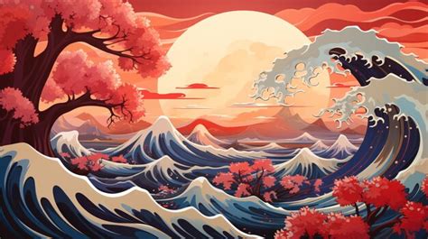 Premium Photo The Great Wave Off Kanagawa Painting Reproduction