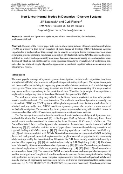 non linear normal modes in dynamics discrete systems scientific