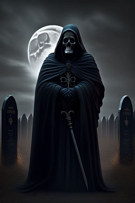 Lexica Portrait Of The Grim Reaper In A Graveyard Dark And Scary