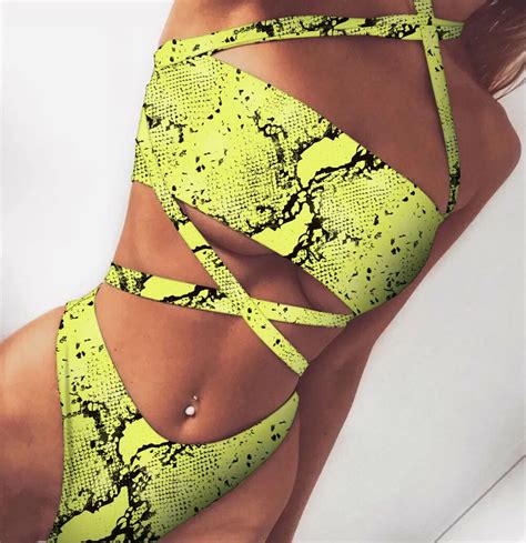 New Summer Women Leopard Print Bandeau Bandage Cross Hollow Out Bikini