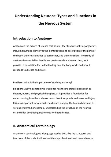 Solution Understanding Neurons Types And Functions In The Nervous