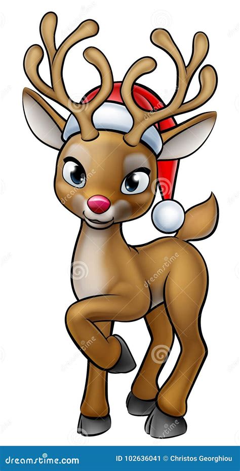 Rena Do Natal Dos Desenhos Animados Que Veste Santa Hat Ilustração do