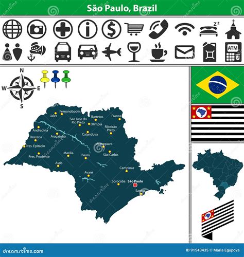 Mapa De Sao Paulo El Brasil Ilustración del Vector Ilustración de