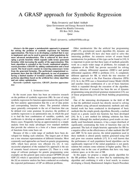 pdf a grasp approach for symbolic regression