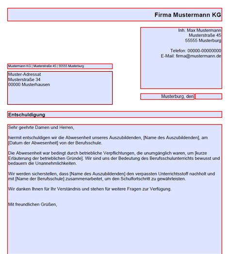 Entschuldigung Azubi für Berufsschule PDF Muster Kostenlose Vordrucke