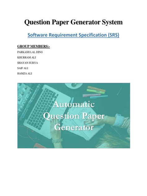 question paper generator system software requirement specification srs pdf user