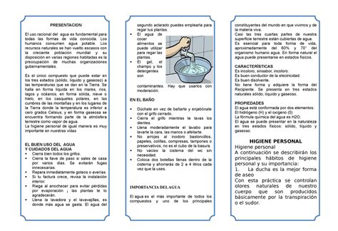 Triptico Del Cuidado Del Agua 1 PRESENTACION El Uso Racional Del