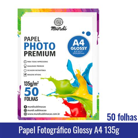 Papel Fotográfico GLOSSY A4 BRILHANTE 135g Pacote c 50 folhas