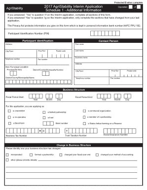 Fillable Online 2017 AgriStability Interim Application Schedule 1