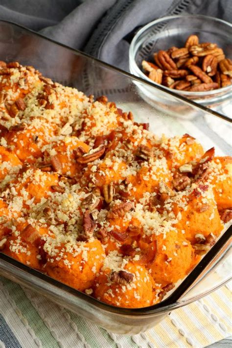 Twice Baked Sweet Potato Casserole With Bacon And Pecans Recipe Sweet Potato Recipes