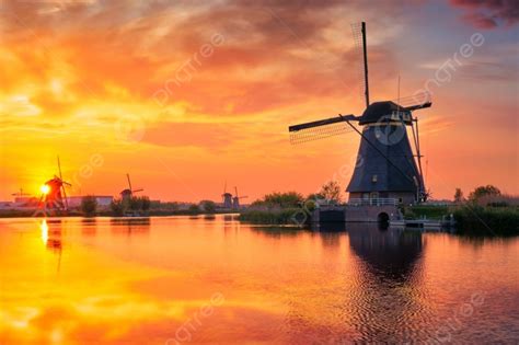Fundo Paisagem Rural Da Holanda Moinhos De Vento No Famoso Local