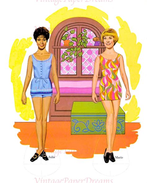 Vintage Paper Doll Printable PDF Julia Paper Doll 60s Etsy