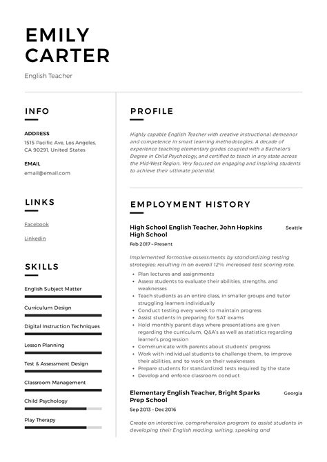 English Teacher Resume Writing Guide 12 Free Templates 2023