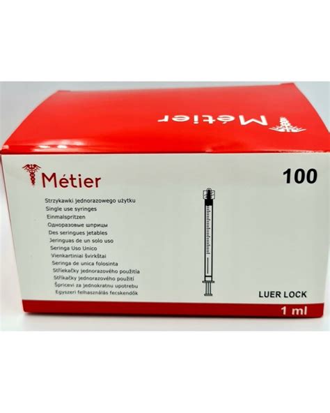 Strzykawki 3 częściowa METIER 1ml LUER LOCK 100 szt Medicalplus