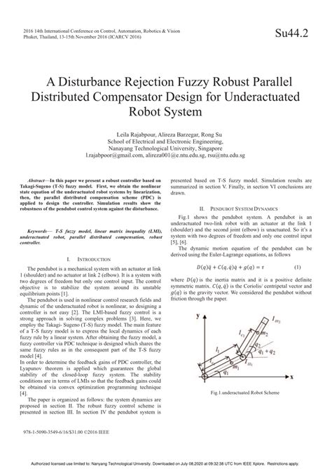 pdf a disturbance rejection fuzzy robust parallel distributed compensator design for