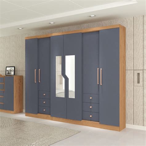 Guarda Roupa 6 Portas 6 Gavetas Espelho Genebra Atualle Móveis