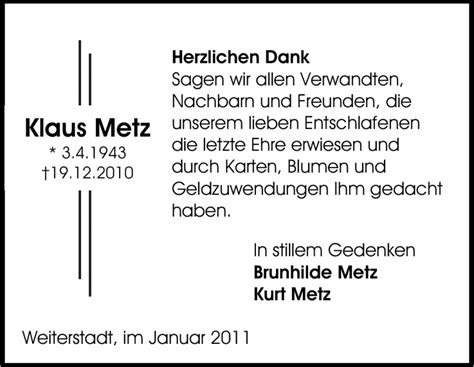 Traueranzeigen Von Klaus Metz Vrm Trauer De