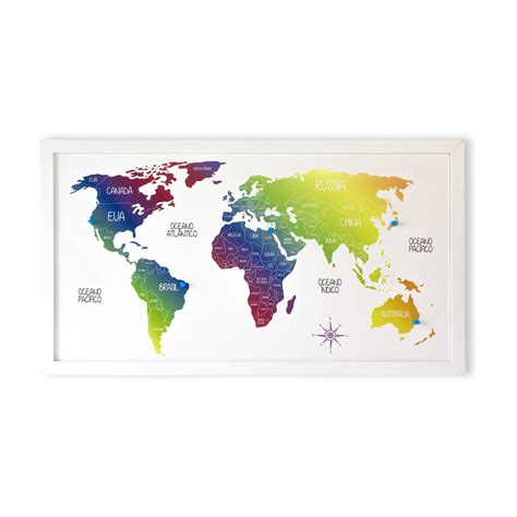 Quadro Decorativo Mapa múndi para marcar viagens 50 alfinetes