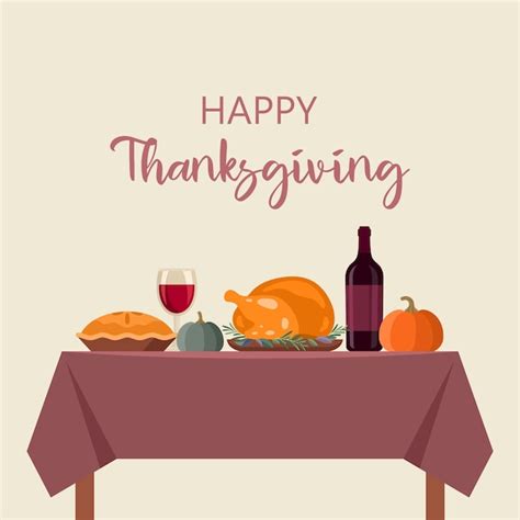 Premium Vector Happy Thanksgiving Day Greeting Card Thanksgiving Table With Turkey