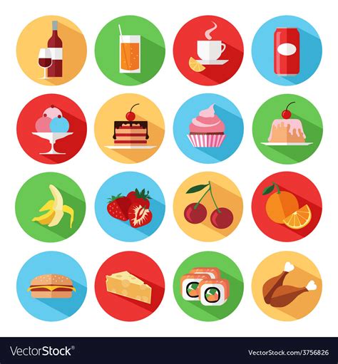 Set Flat Food And Drinks Icons Set Royalty Free Vector Image