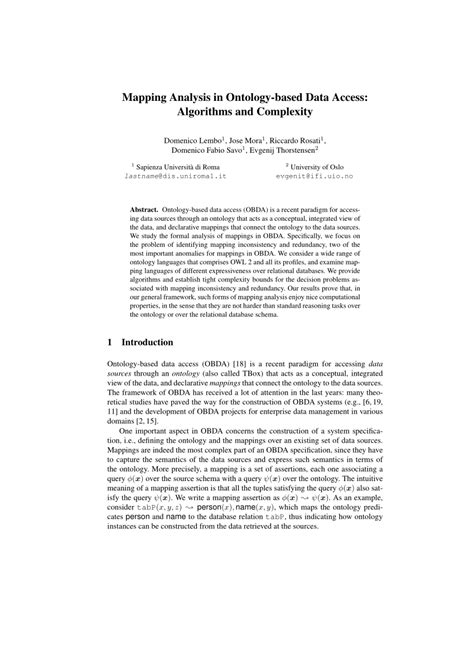 pdf mapping analysis in ontology based data access algorithms and complexity