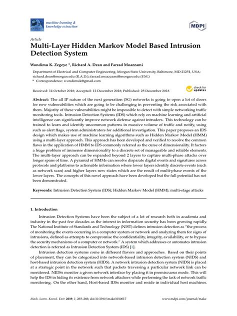 multi layer hidden markov model based intrusion detection system pdf principal component