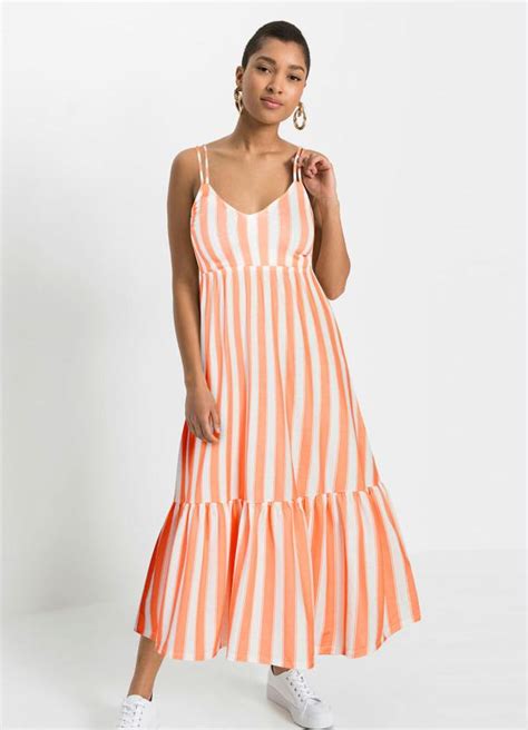 Vestido De Alcinha Longuete Listrado Laranja Bonprix