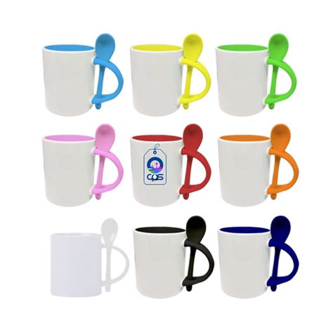 Taza de Cerámica 11oz Interior y Asa de Color Con Cuchara CPS México