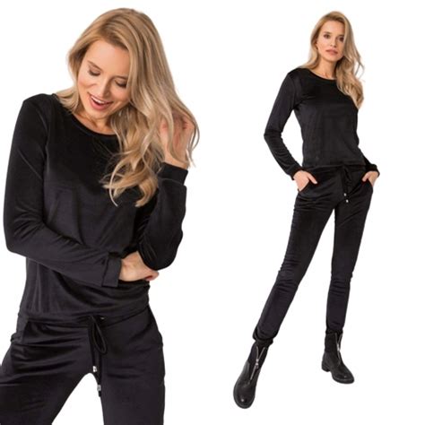 Czarne Dresy Damskie Welurowe Komplet Welurowy 13134629160