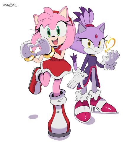 Safe Artist Steffy Bs Amy Rose Sonic Blaze The Cat