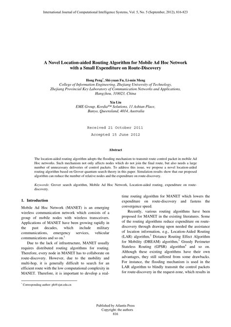 pdf a novel location aided routing algorithm for mobile ad hoc network with a small