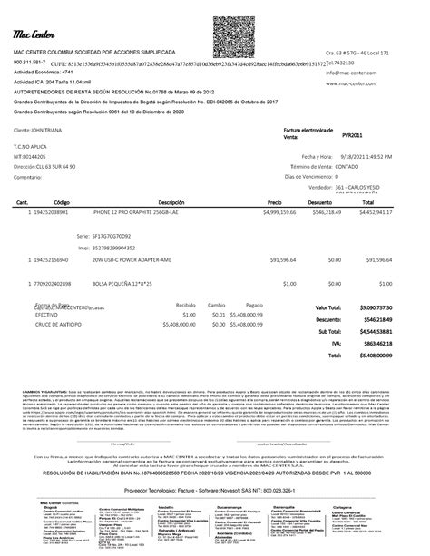 Factura iphone Jndndndks Cant Código Descripción Precio Descuento