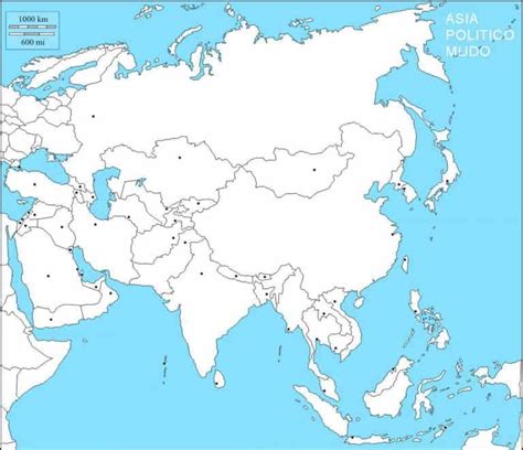 Mapas de Asia para descargar e imprimir mudos políticos 2024