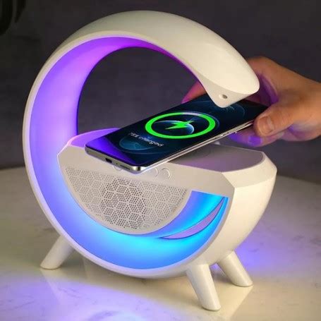 Velador Lampara G Parlante Bluetooth Con Luz Led Rgb Cargador QI