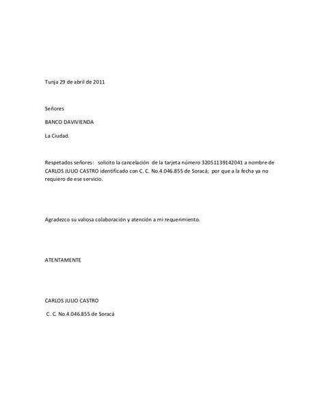 Ejemplo De Carta De Cancelacion De Cuenta Bancaria