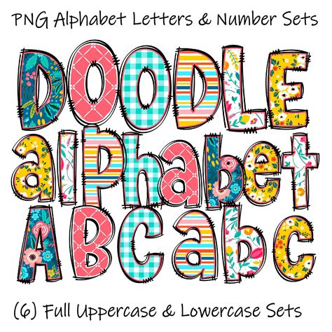 PNG Bundle Alphabet Doodle Alpha Sets With Floral Pattern Etsy