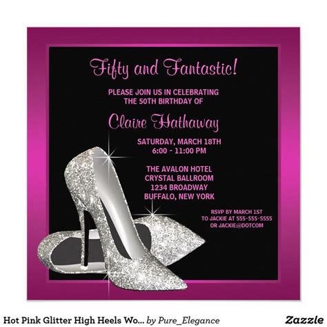 Hot Pink Glitter High Heels Womans Birthday Party Invitation Zazzle